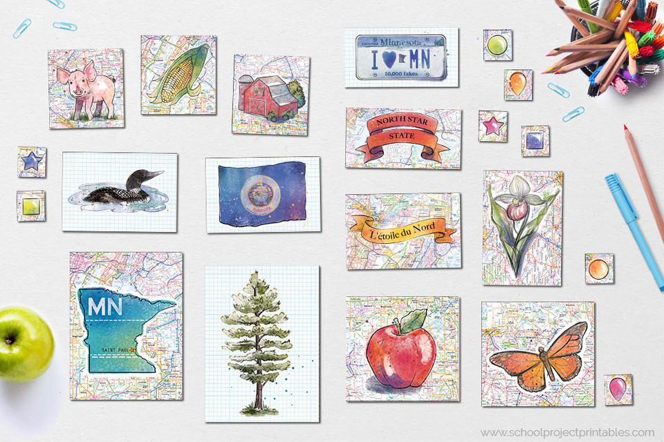 Minnesota State Report Clip Art Icon Symbols Set - School Project ...