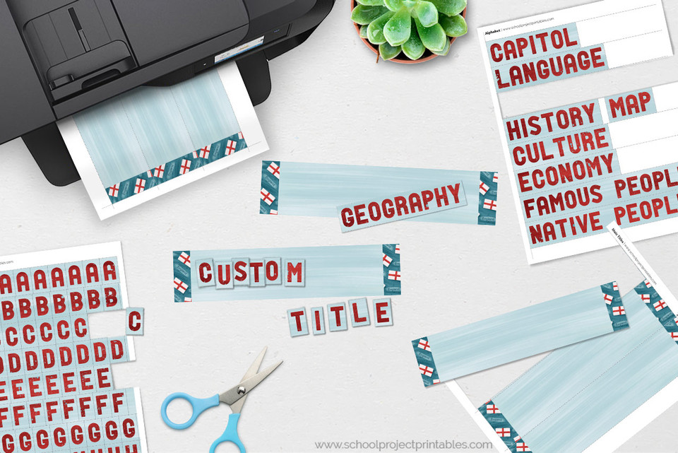 England Display Board Poster Project Kit - School Project Printables