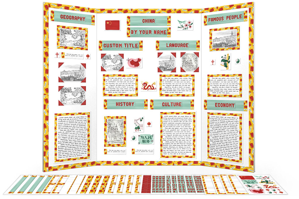 Modern China Display Board Poster Project Kit - School Project Printables