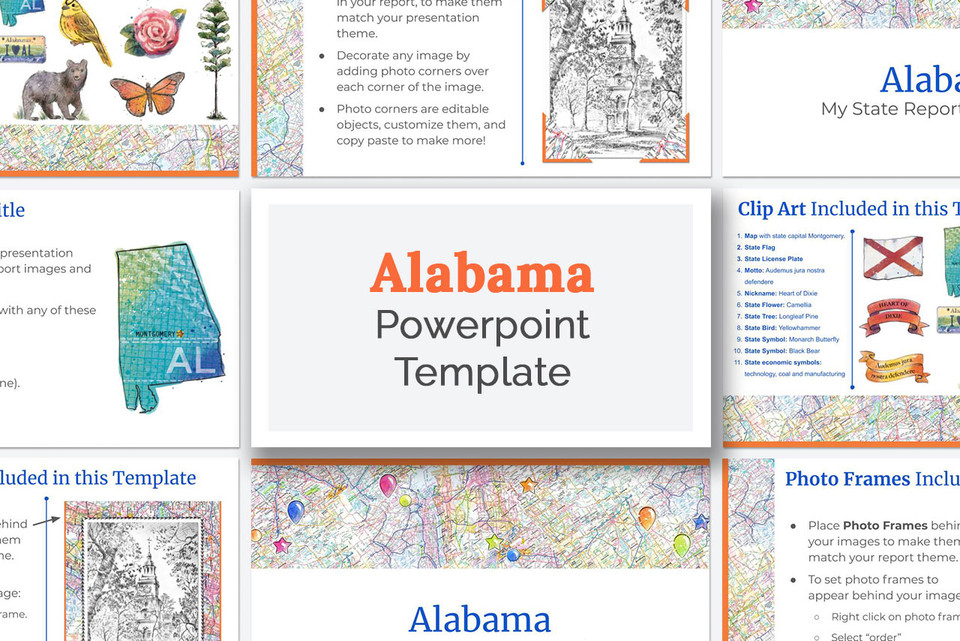 Alabama State PowerPoint Template Theme - School Project Printables