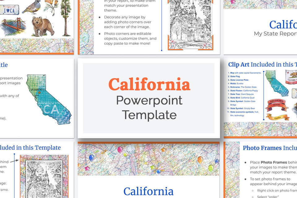 California State PowerPoint Template Theme - School Project Printables