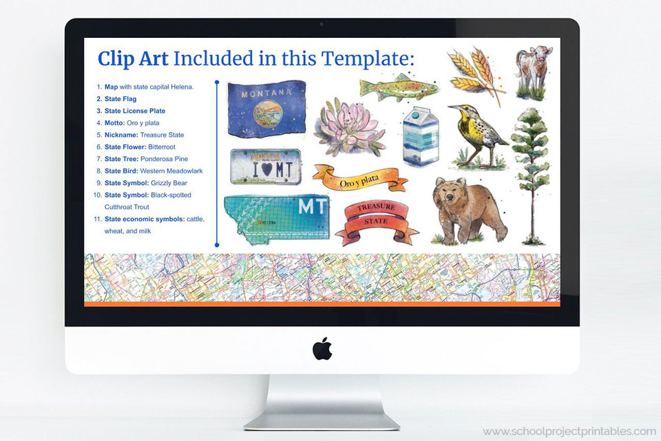 Montana State PowerPoint Template Theme - School Project Printables