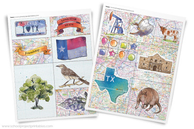 Texas State Report Clip Art Icon Symbols Set - School Project Printables