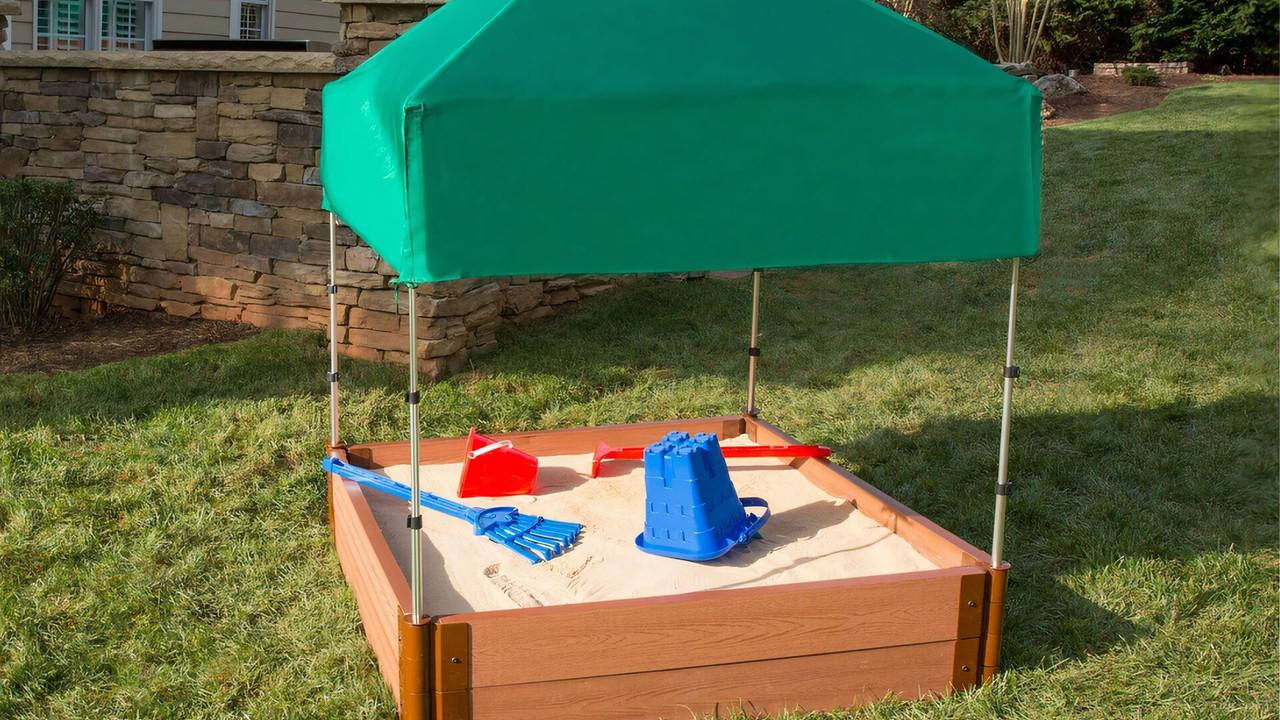 Composite Square Sandbox with Telescoping Canopy and Cover