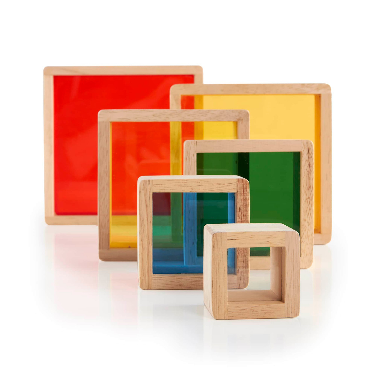 Stacking Rainbow Pyramid Wooden Squares | Wooden Play Blocks