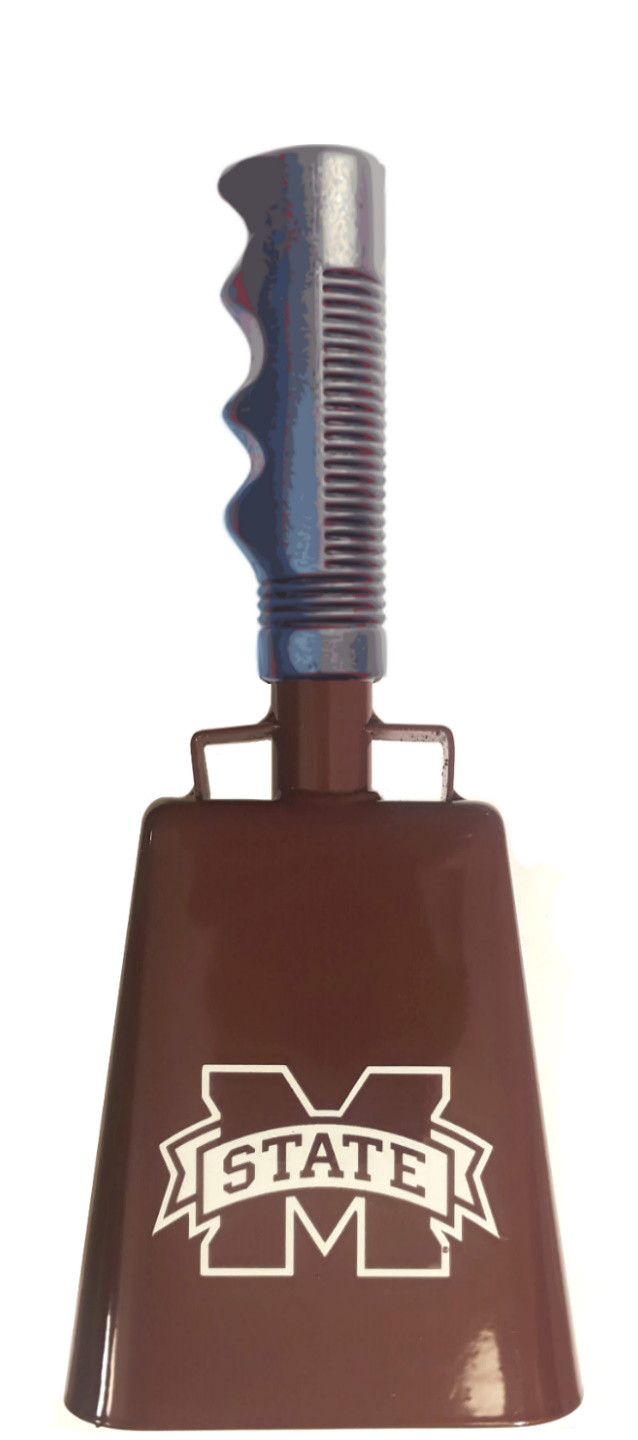 Maroon cowbell with bicycle handle grip for Mississippi State fans