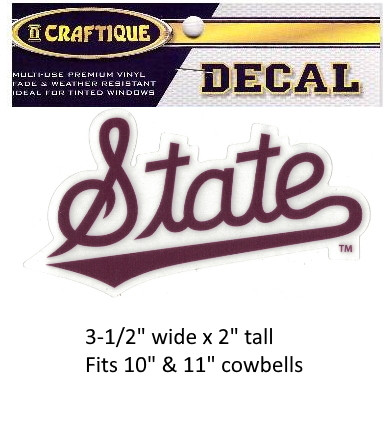 Mississippi State decal for cowbell | Script State