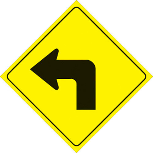 YELLOW PLASTIC REFLECTIVE SIGN 12" - LEFT TURN (469 LT YR)