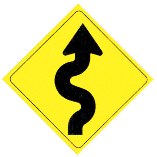 YELLOW .050 PLASTIC REFLECTIVE SIGN 12" CURVES AHEAD SYMBOL (501WTA)
