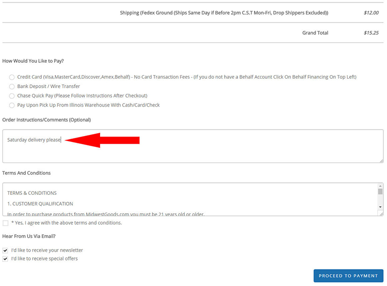 Requesting Saturday Delivery
