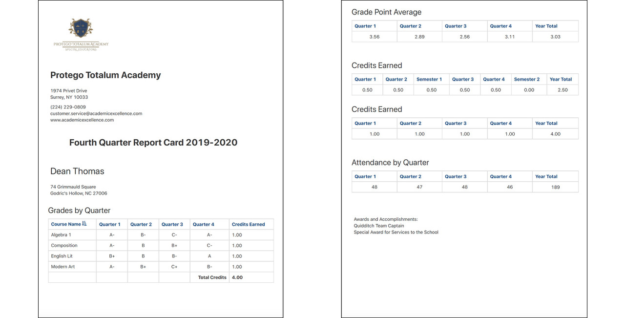 Grade Reporting System with Transcripts