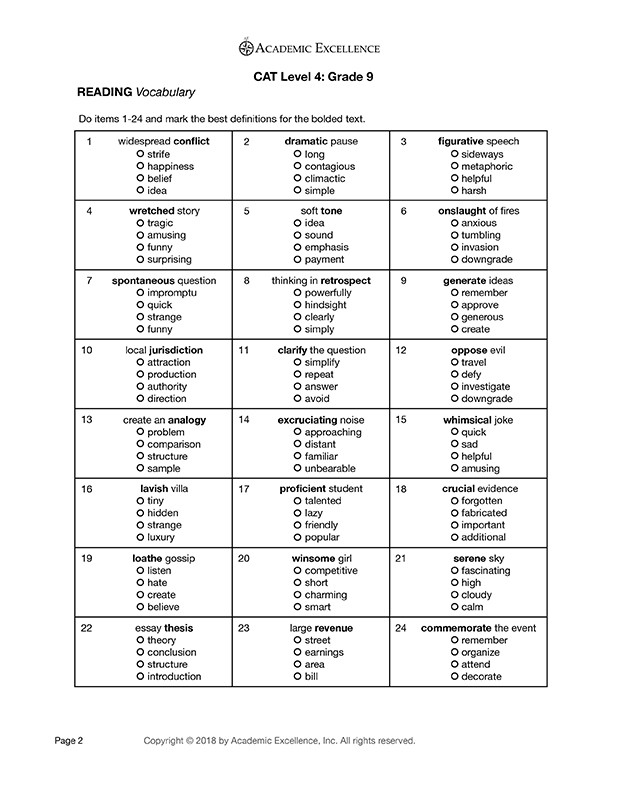 CAT Prep Pack and Study Guide: Grade 9 - PDF Download