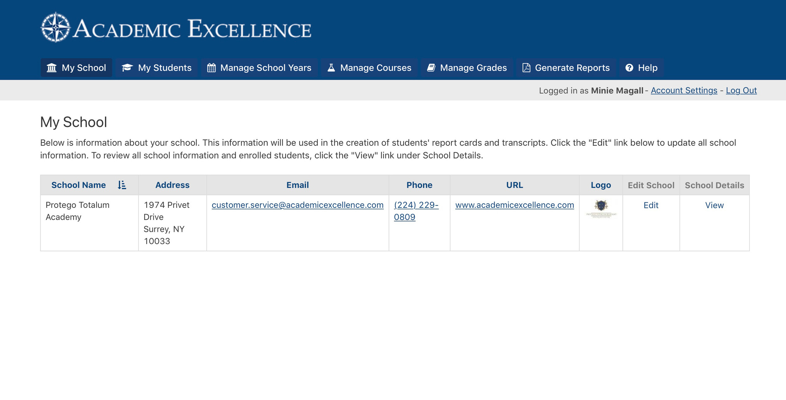 Grade Reporting System with Transcripts