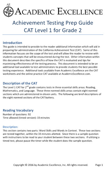 CAT Prep Pack and Study Guide: Grades 2-12 - PDF Download