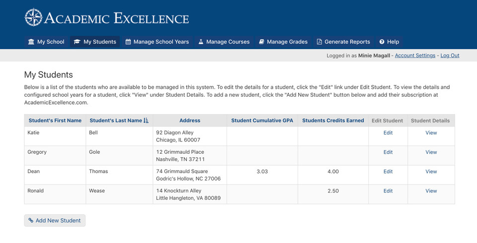 Grade Reporting System with Transcripts