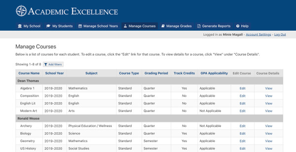 Grade Reporting System with Transcripts