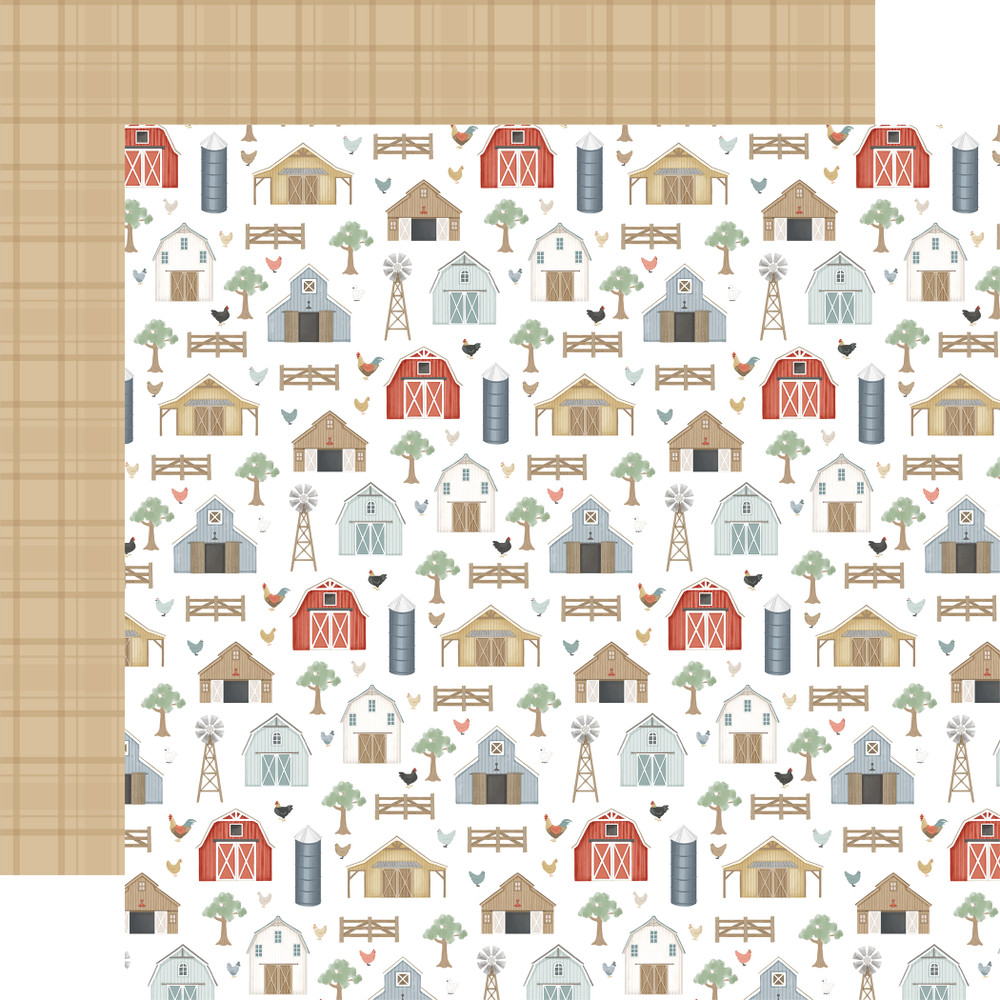 On The Farm: Backyard Barns 12x12 Patterned Paper - Echo Park Paper Co
