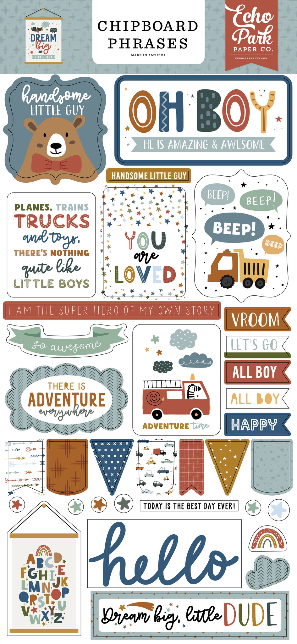 Dream Big Little Boy 6x13 Chipboard Phrases - Echo Park Paper Co