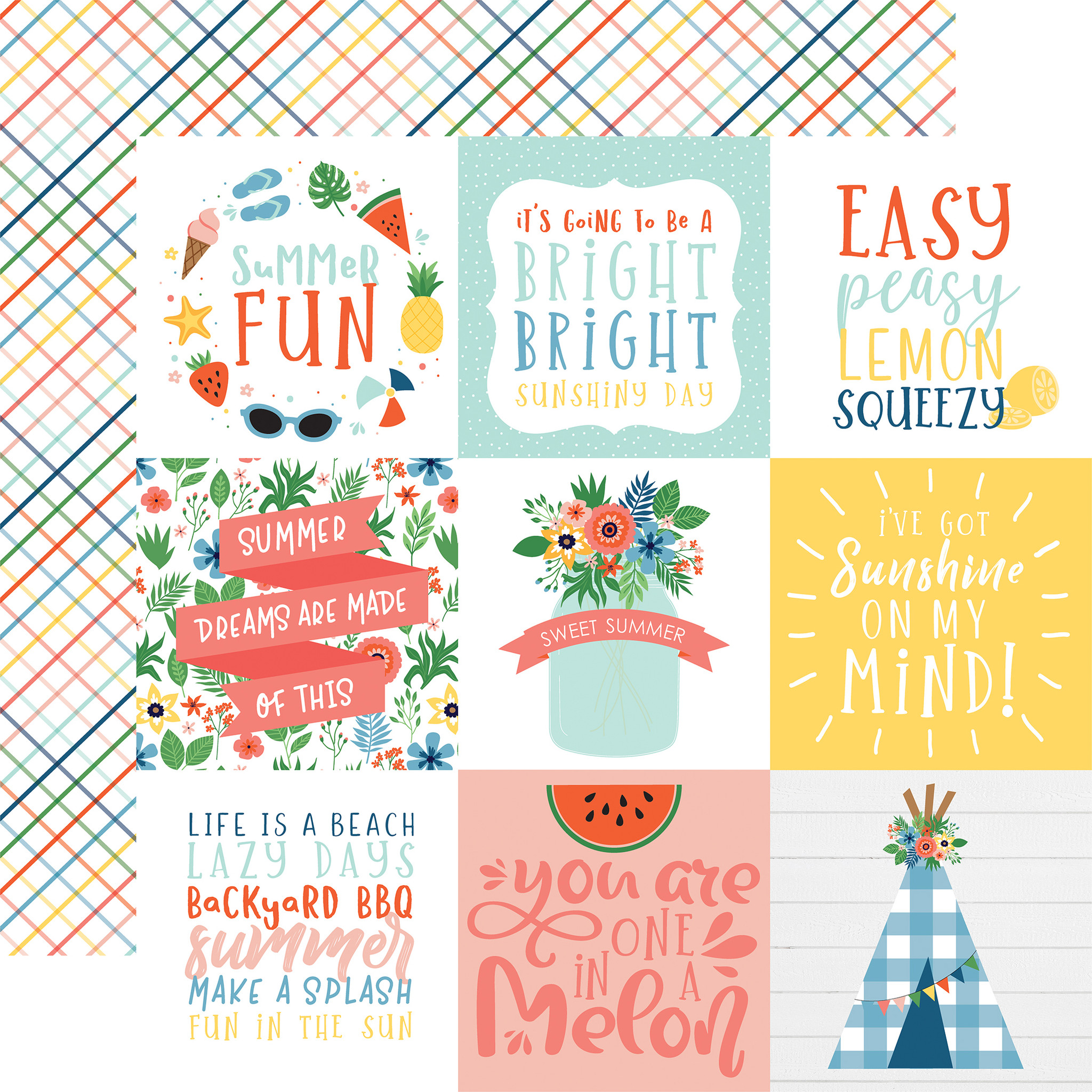 Summertime: 4x4 Journaling Cards 12x12 Patterned Paper - Echo Park Paper Co