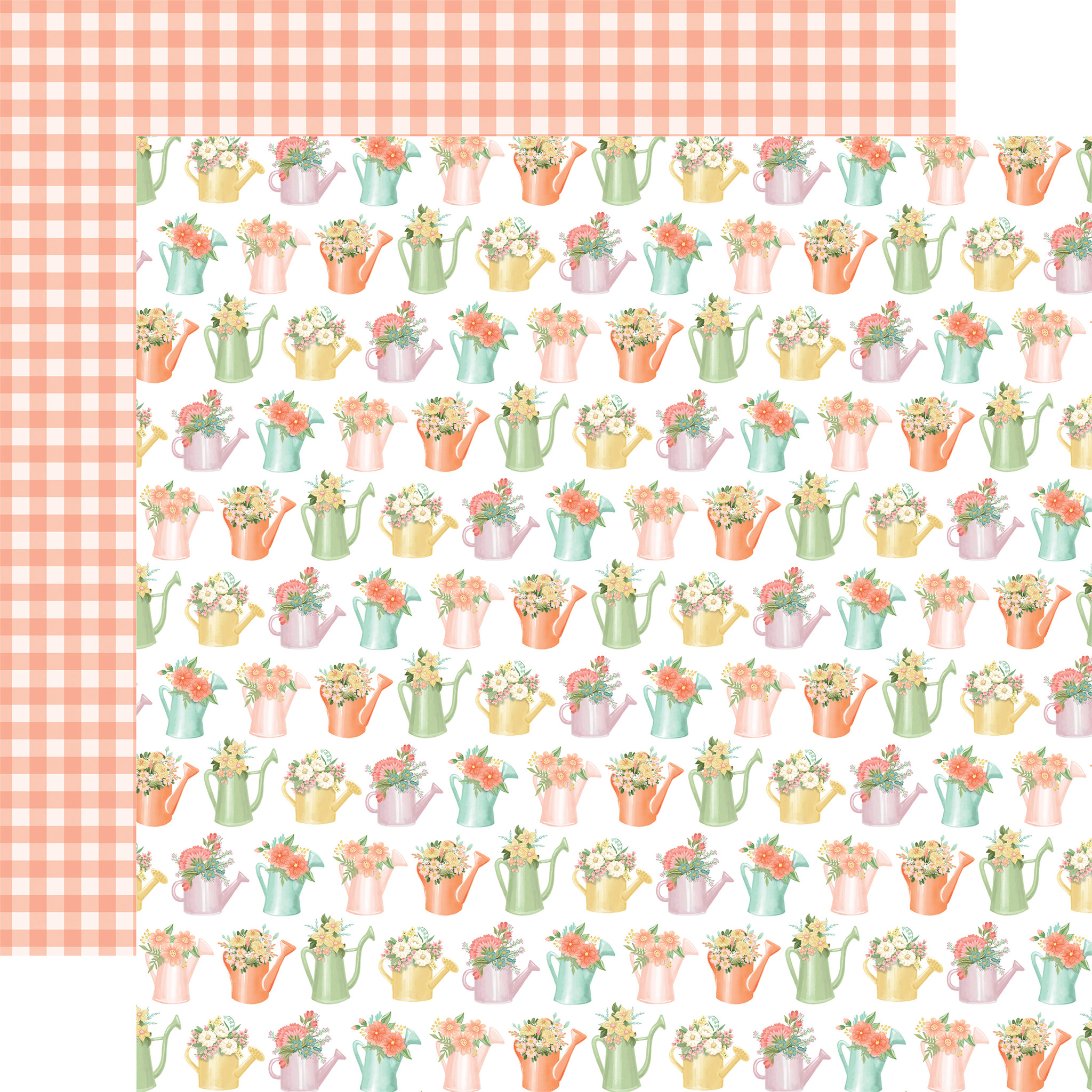 Here Comes Spring: Watering Can Bouquets 12x12 Patterned Paper - Echo ...