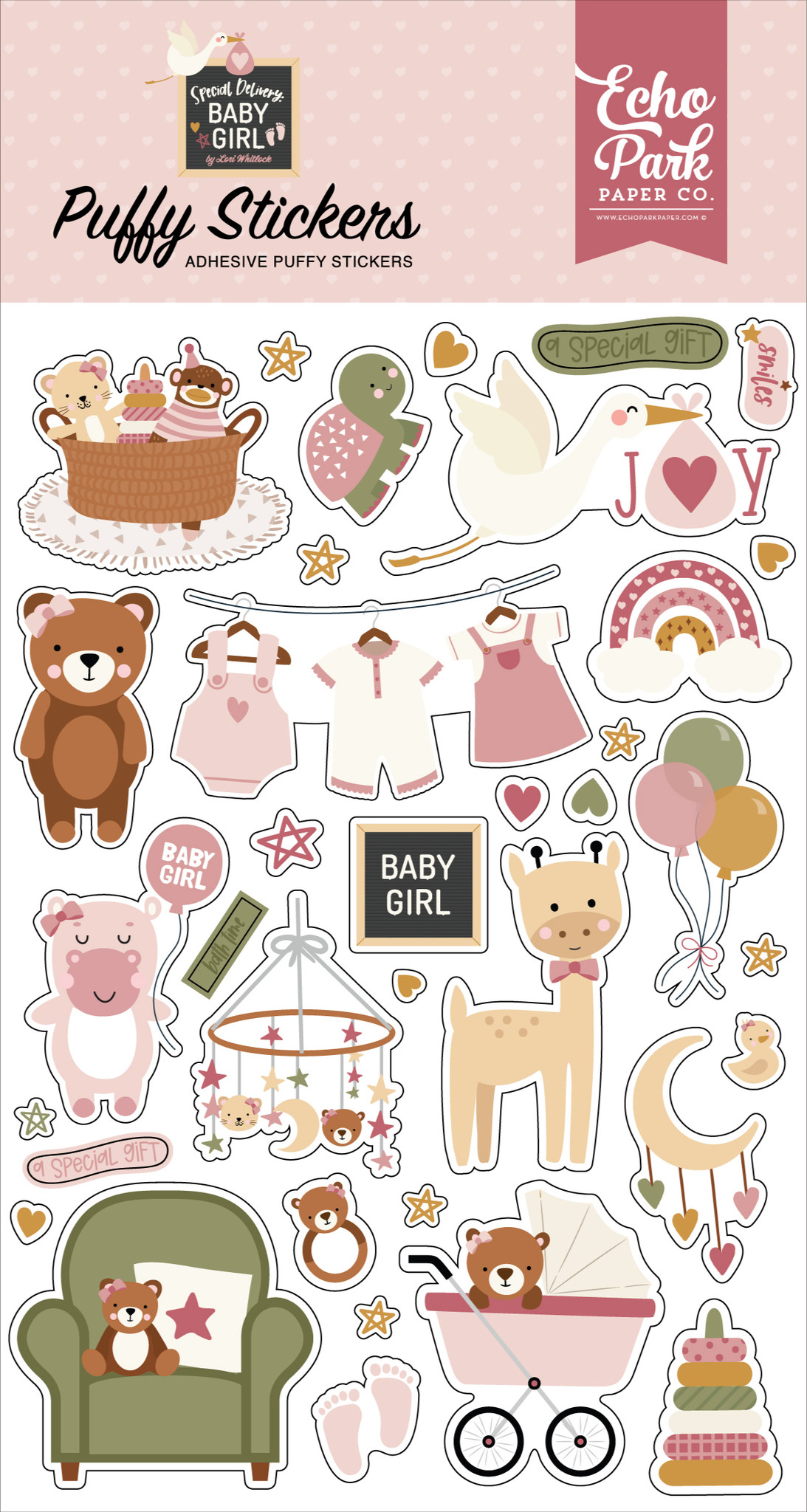 Special Delivery Baby Girl Puffy Stickers - Echo Park Paper Co