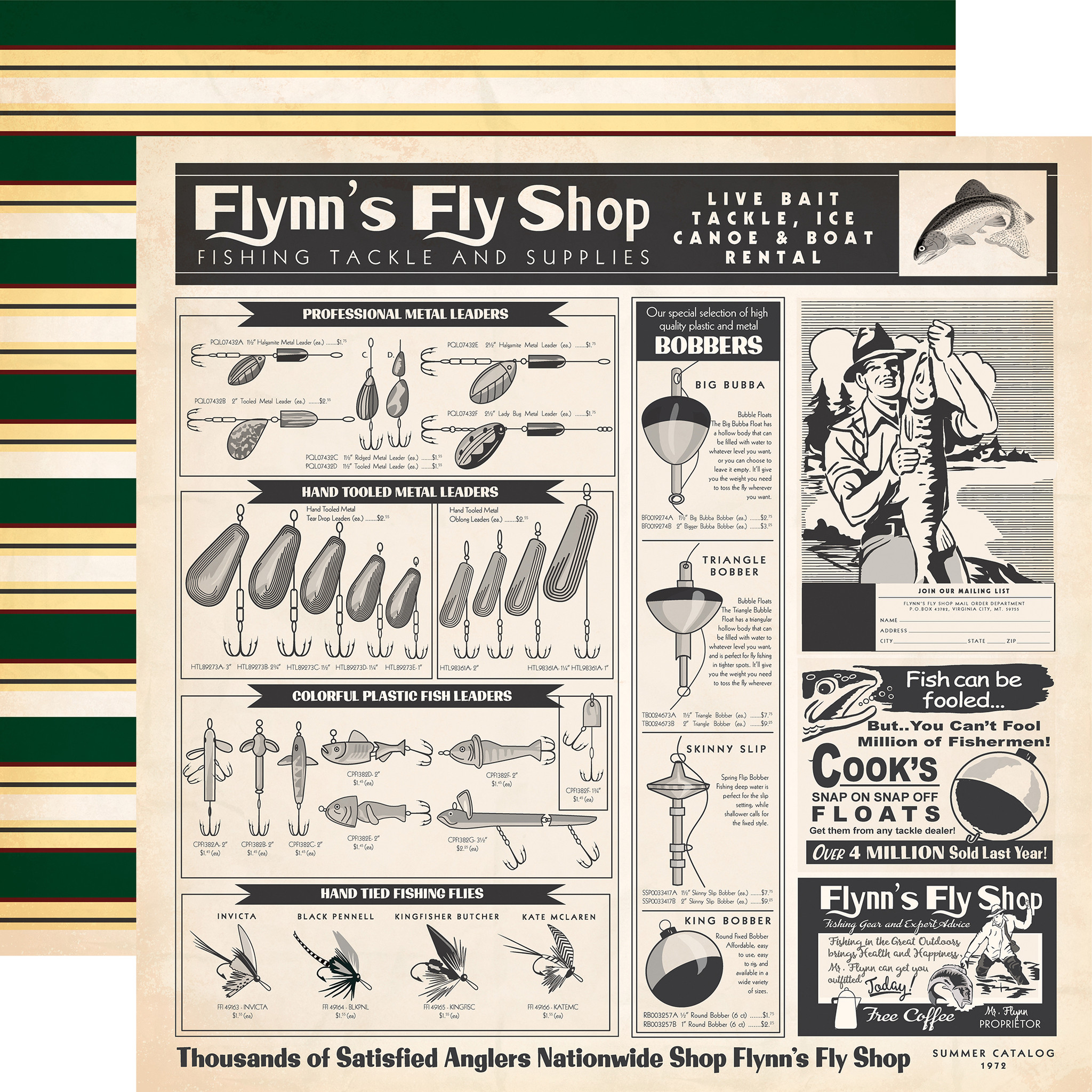 Gone Fishing: Fly Shop Ad 12x12 Patterned Paper - Echo Park Paper Co