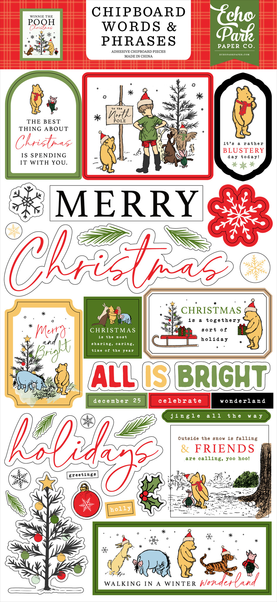 Winnie The Pooh Christmas 6x13 Chipboard Word & Phrases - Echo Park ...