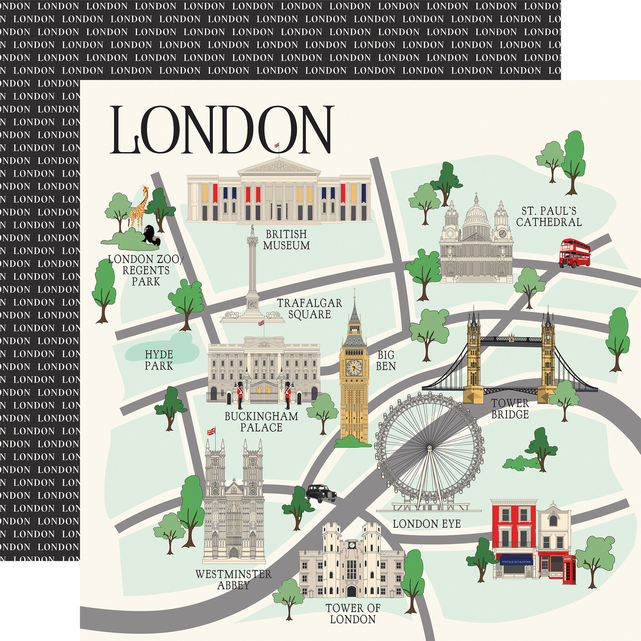 London: London Map 12x12 Patterned Paper - Echo Park Paper Co