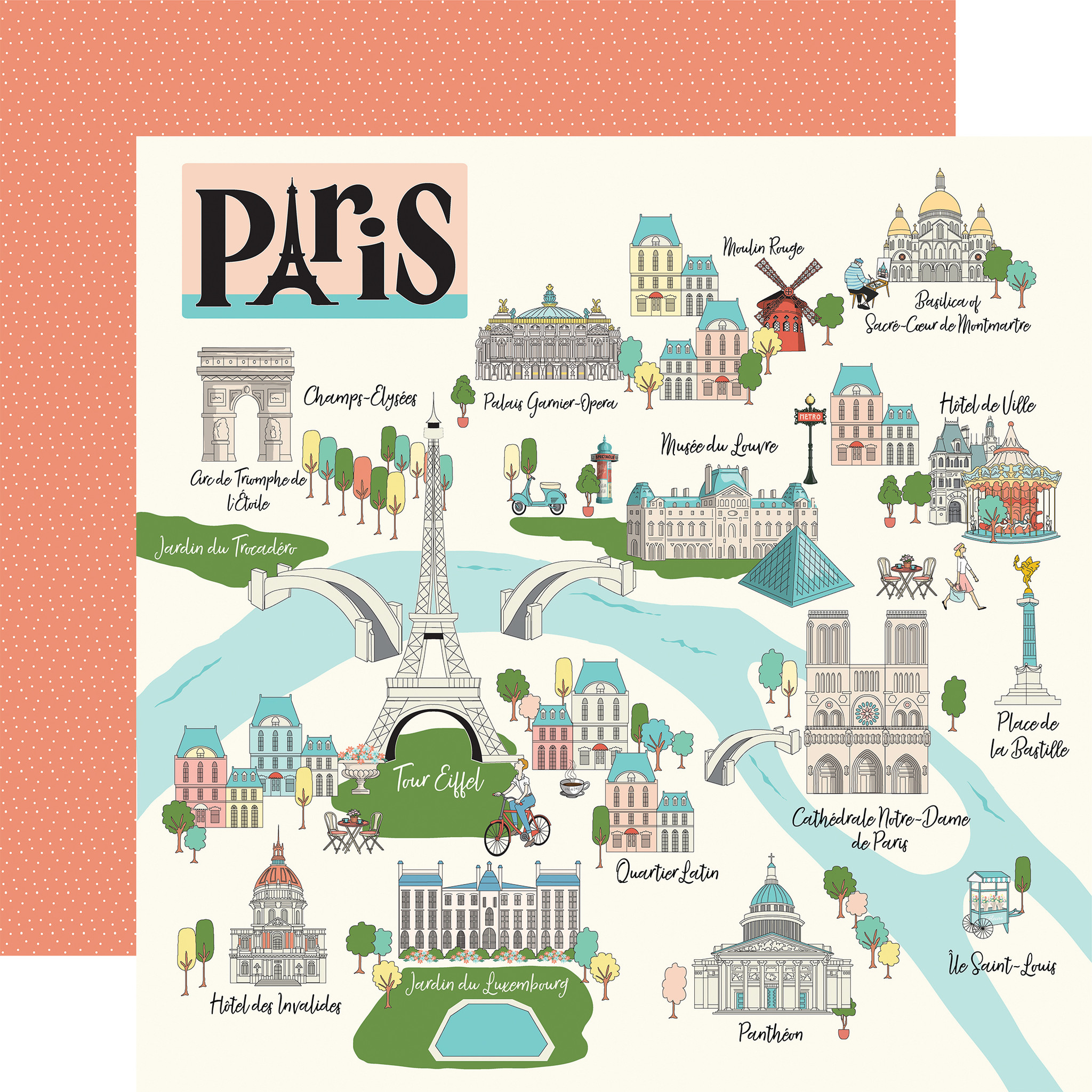 Paris: Paris Map 12x12 Patterned Paper - Echo Park Paper Co