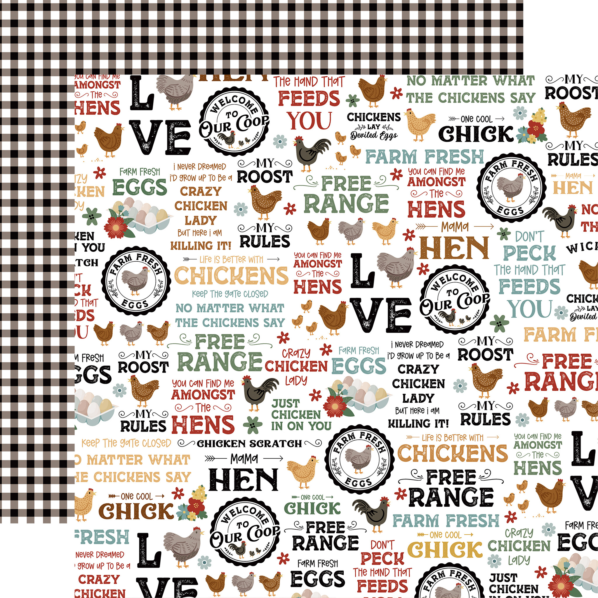 Chickens: Free Range Phrases 12x12 Patterned Paper - Echo Park Paper Co