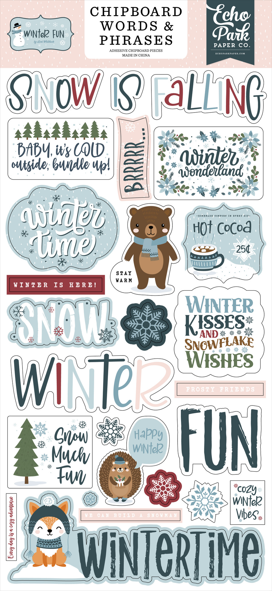 Winter Fun 6x13 Chipboard Word & Phrases - Echo Park Paper Co