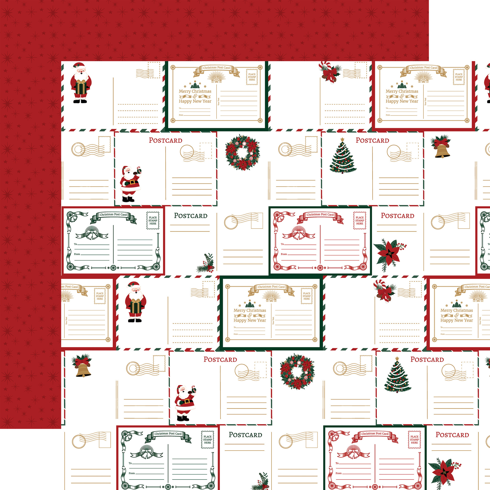Santa Claus: Christmas Post Card 12x12 Patterned Paper - Echo Park Paper Co