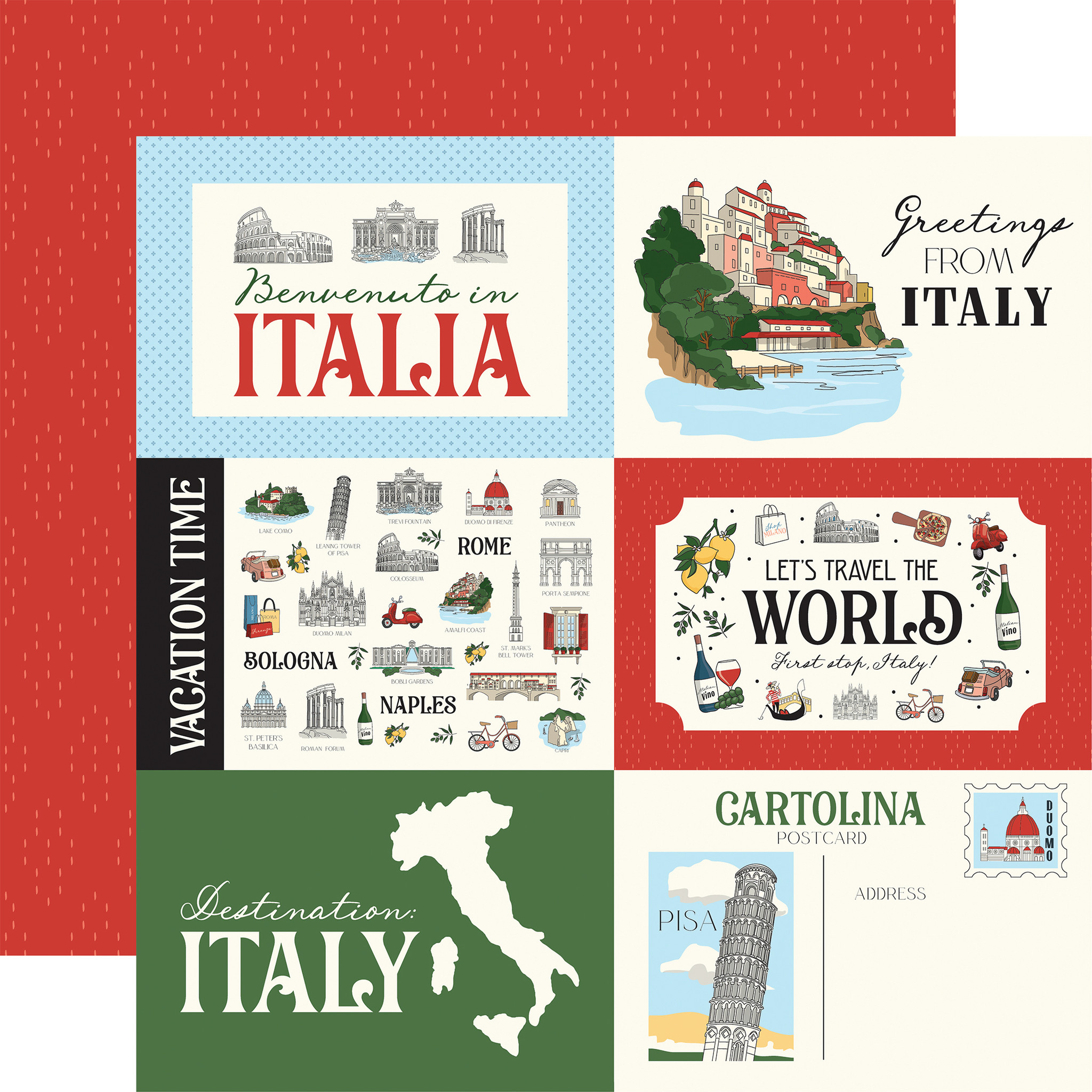 Italy: 6x4 Journaling Cards 12x12 Patterned Paper - Echo Park Paper Co