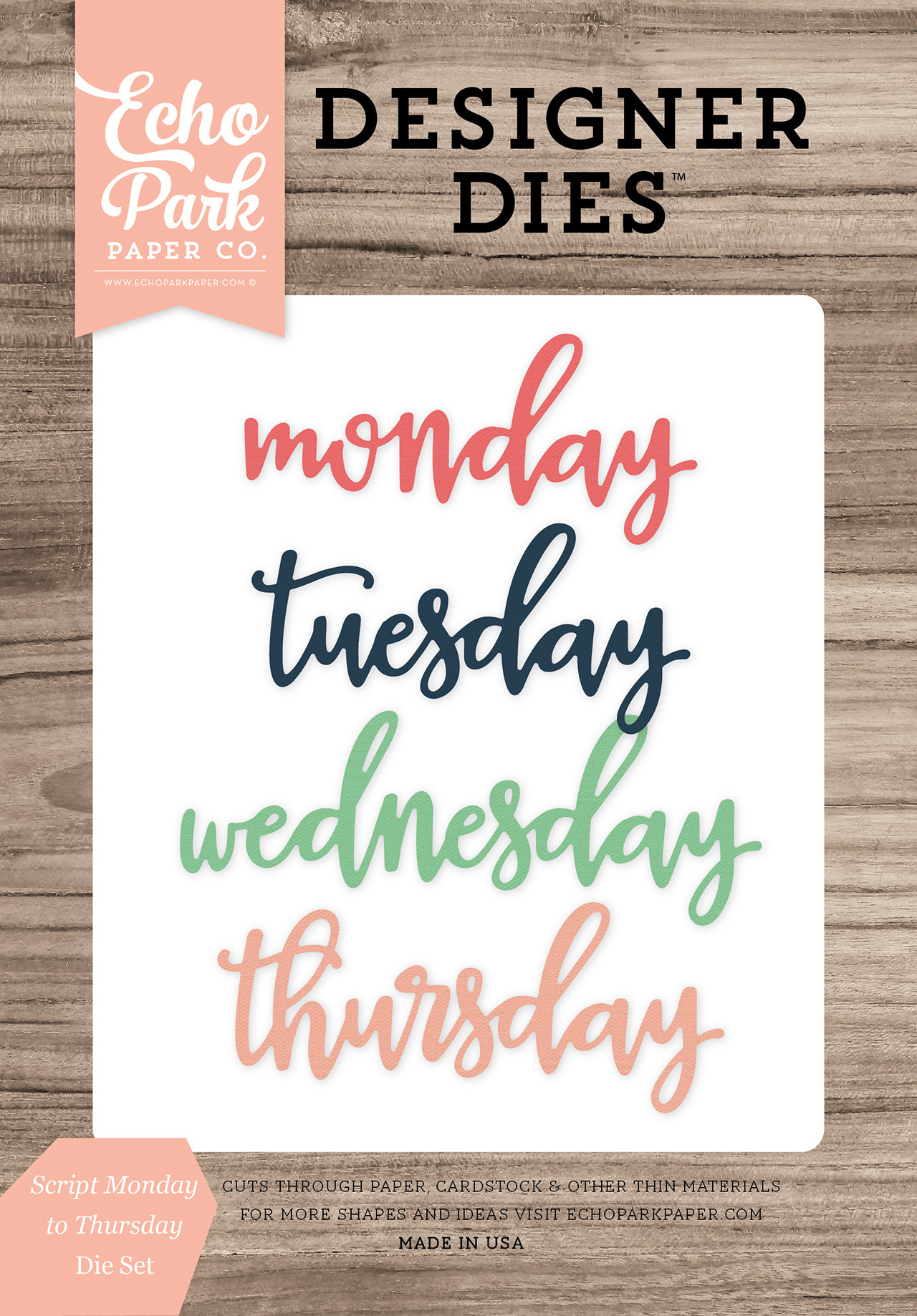 Script Monday to Thursday Large Die Set - Echo Park Paper Co