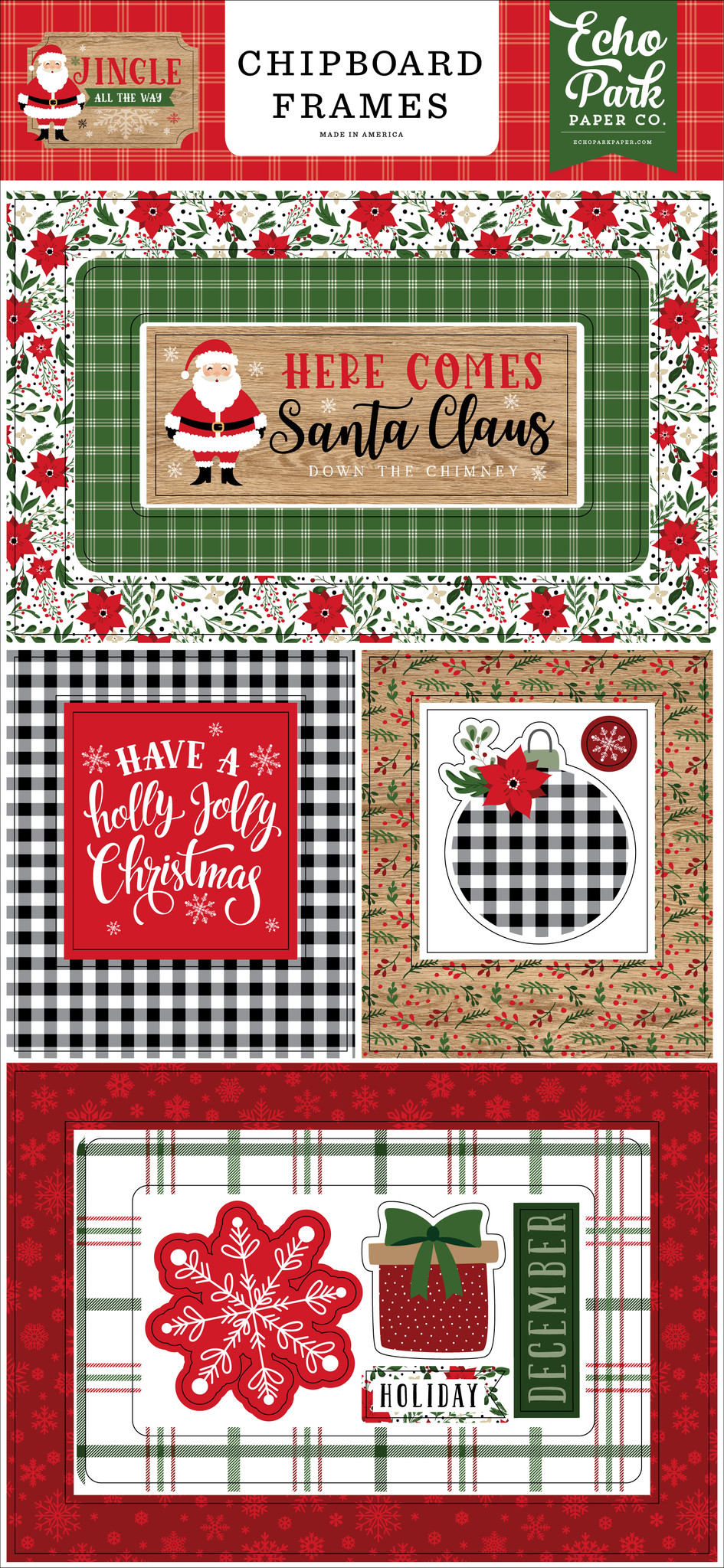 Jingle All The Way 6x13 Chipboard Frames - Echo Park Paper Co