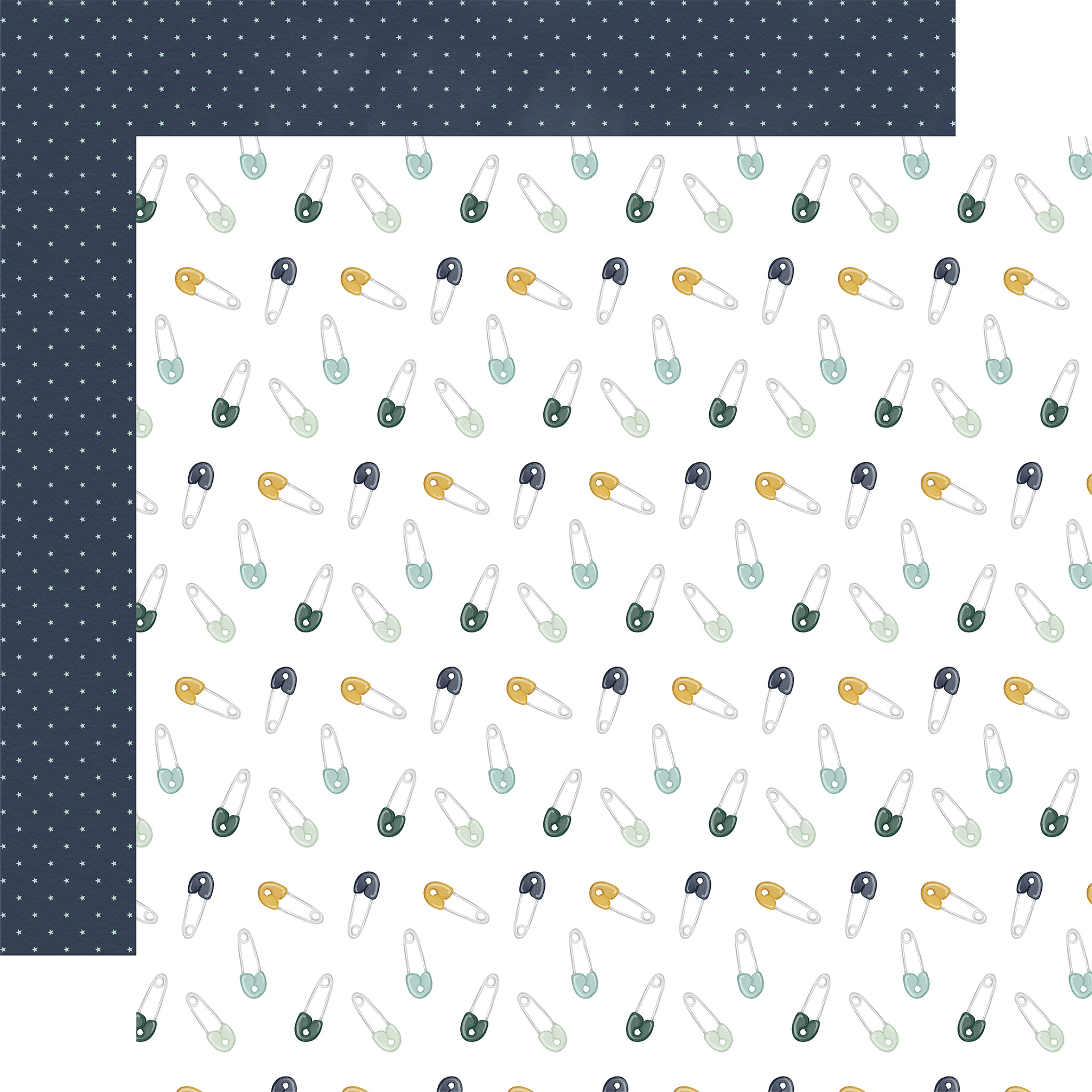 It's A Boy: Diaper Pins 12x12 Patterned Paper - Echo Park Paper Co