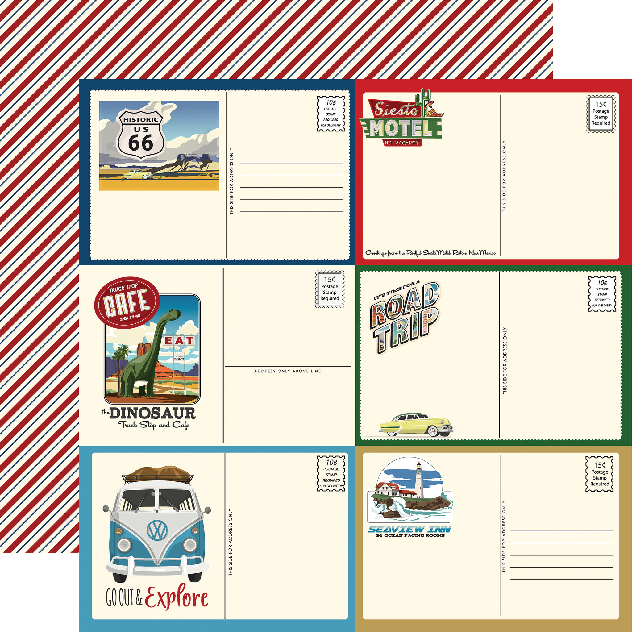 Road Trip: Post Cards 12x12 Patterned Paper - Echo Park Paper Co
