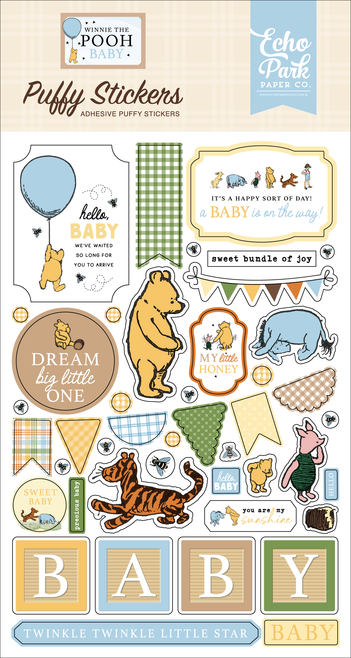 Winnie The Pooh Baby Puffy Stickers - Echo Park Paper Co