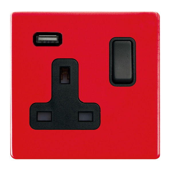 Red Single Socket with USB Port Black Insert | Hamilton