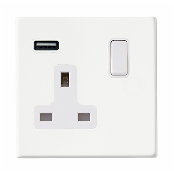 Hartland CFX Primed White 1 gang 13A Single Pole Switched Socket with 1 ...