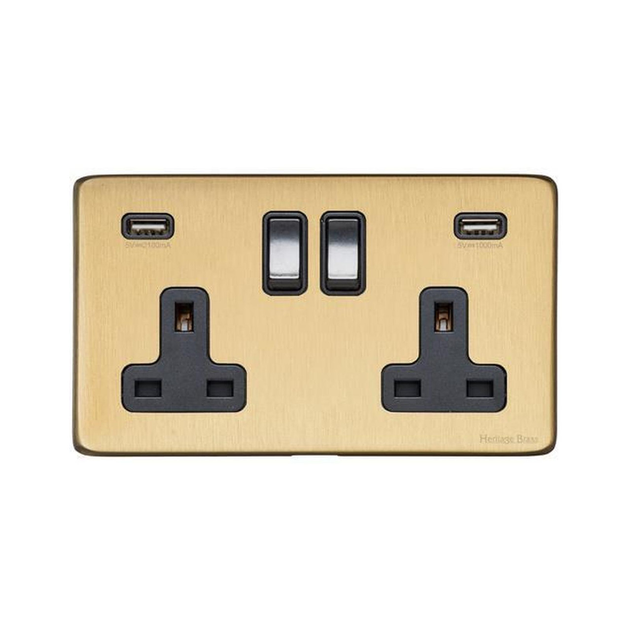 Double USB Socket (13 Amp) in Satin Brass Vintage Range