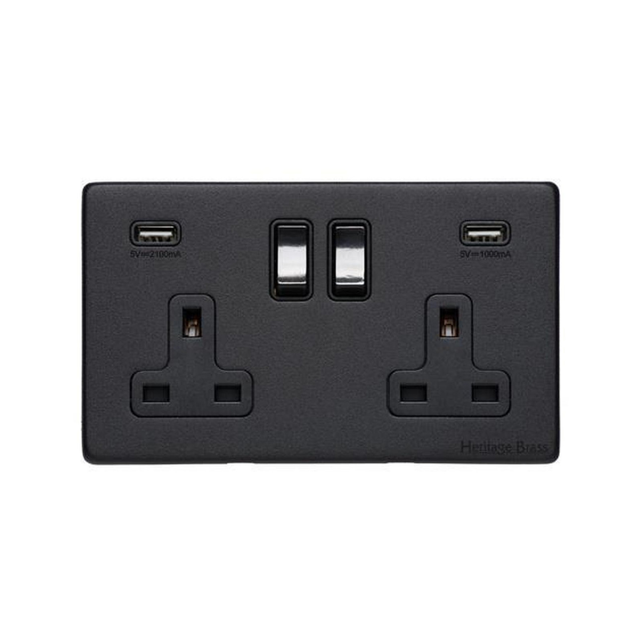 Vintage Range Double USB Socket (13 Amp) in Matt Black - Black Trim ...