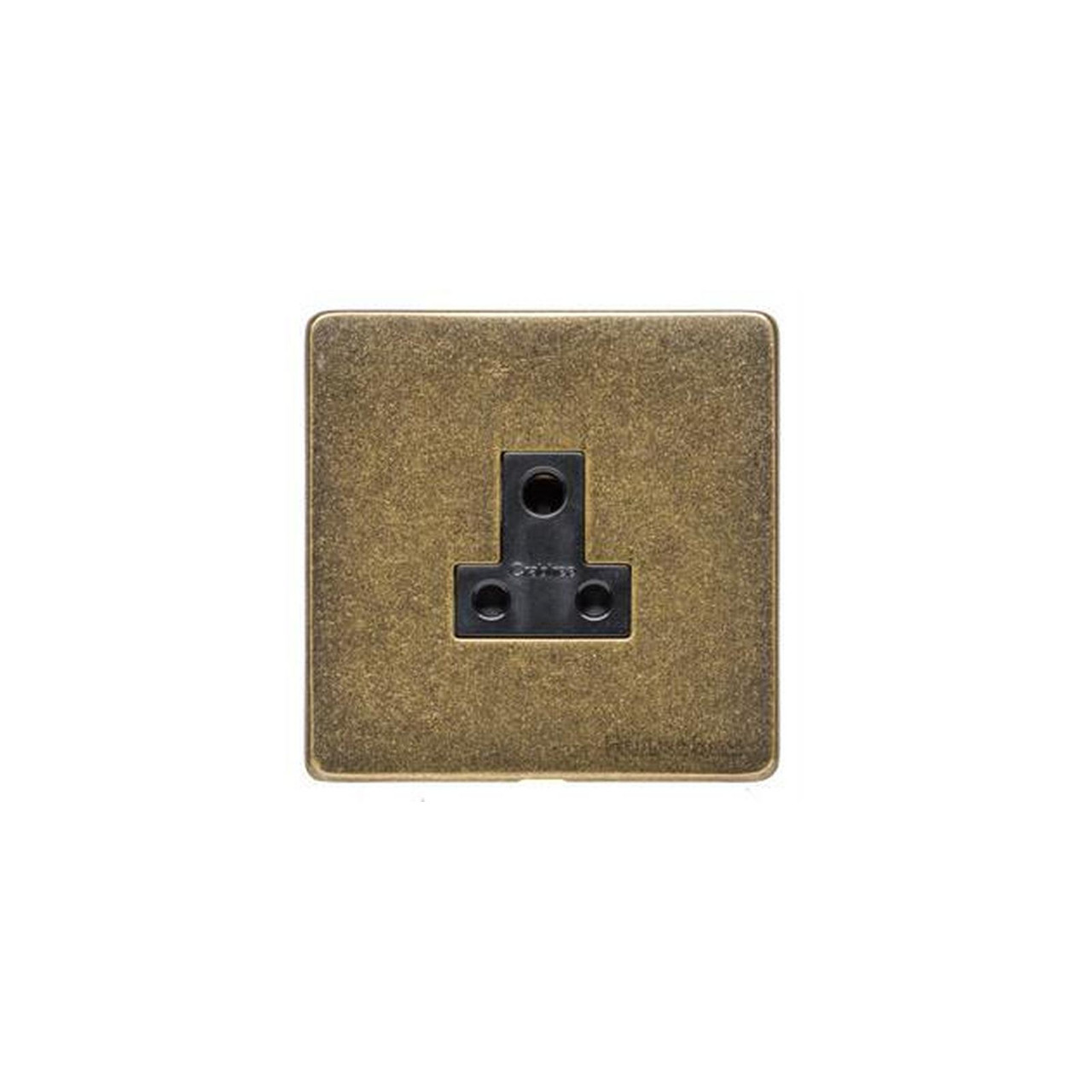 Vintage Range 5 Amp 3 Round Pin Socket in Rustic Brass - Black Trim ...