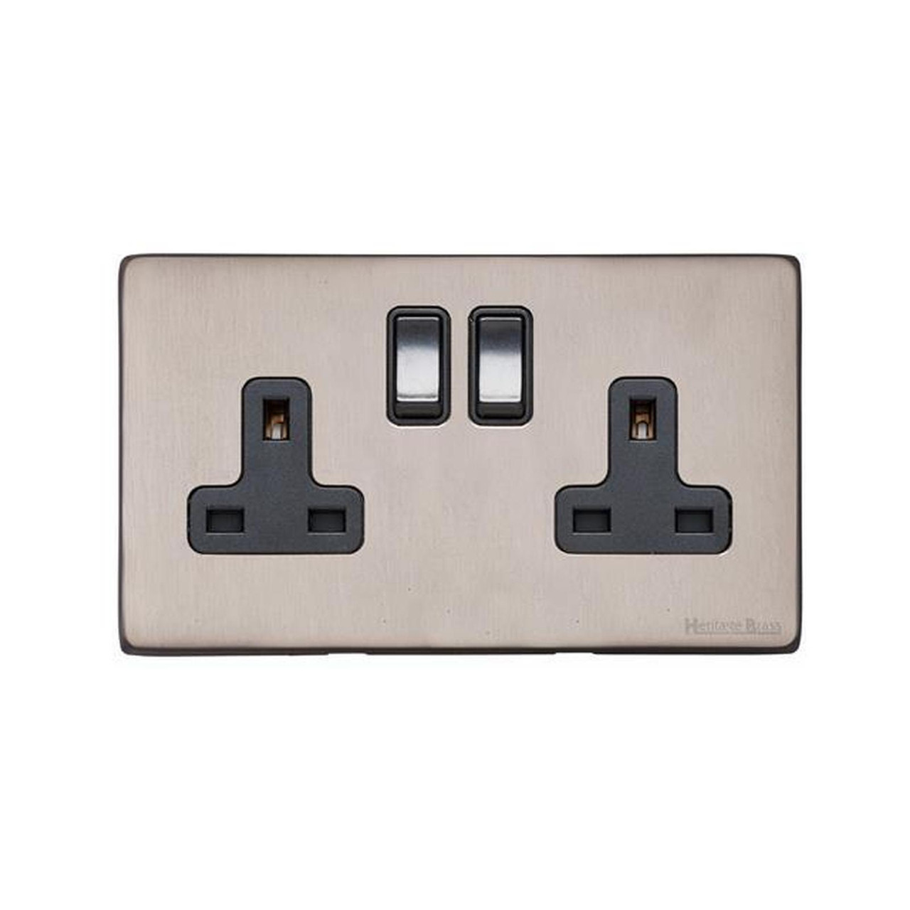 Vintage Range Double Socket (13 Amp) in Aged Pewter - Black Trim ...