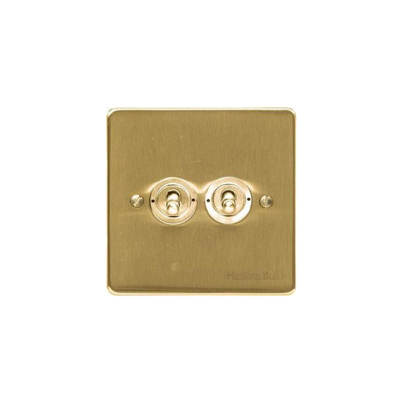 2 Gang Toggle Switch in Satin Brass Elite Flat Plate Range