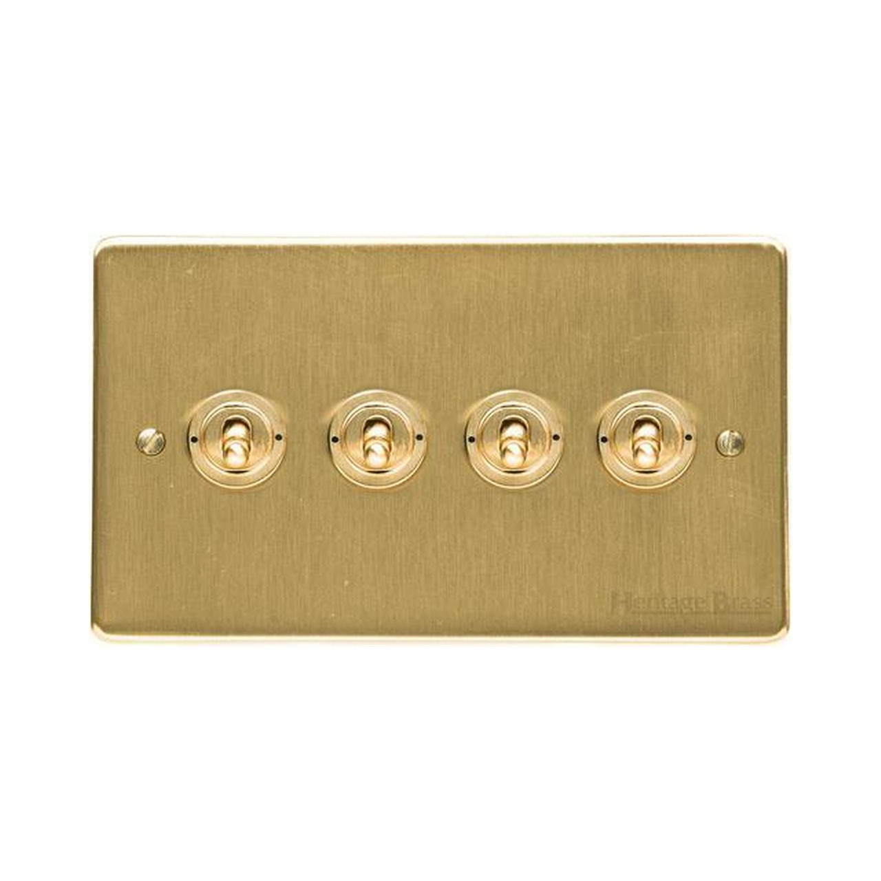 4 Gang Toggle Switch in Satin Brass Elite Flat Plate Range