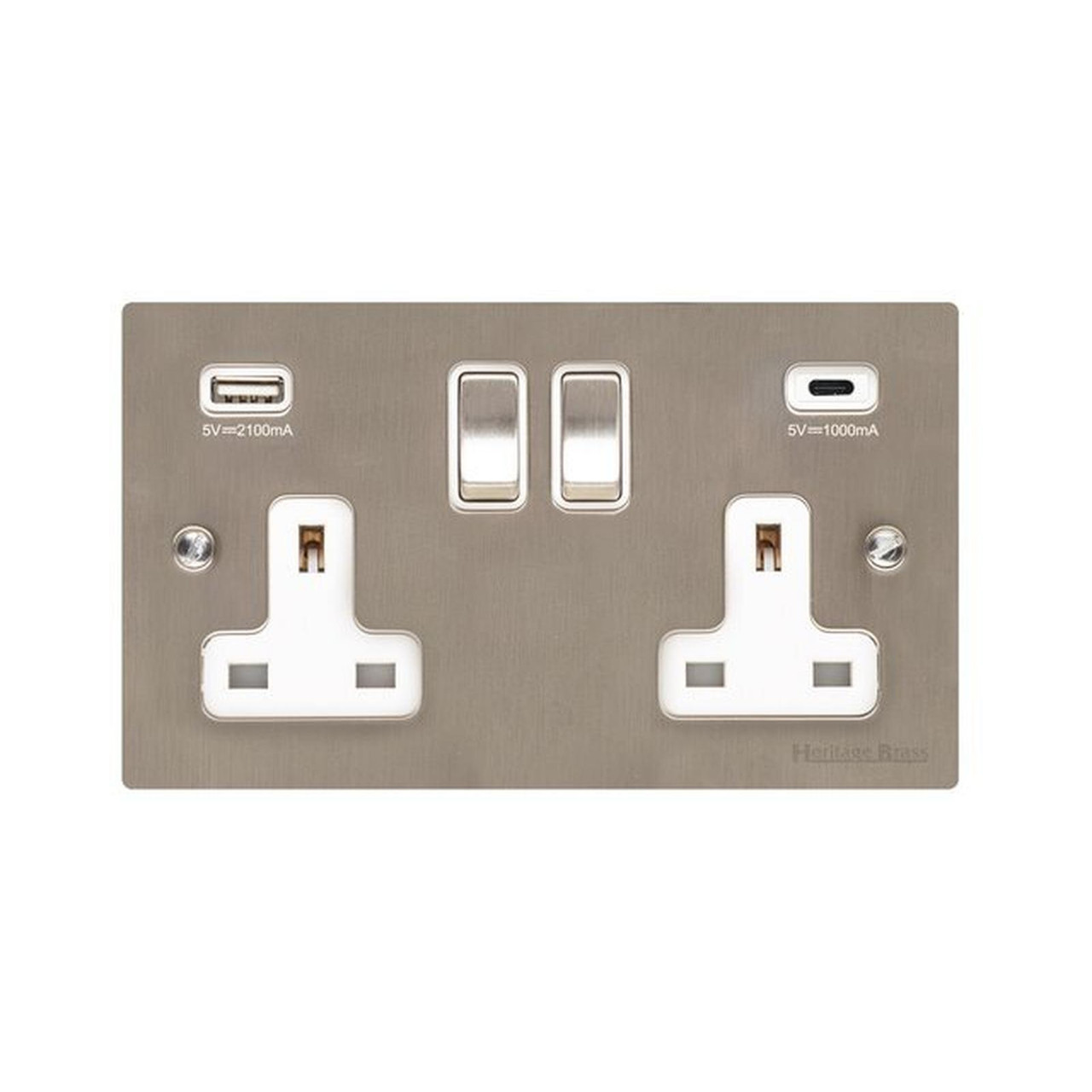 2G 13A Socket USB-A & USB-C Satin Nickel White C-T057559SNW