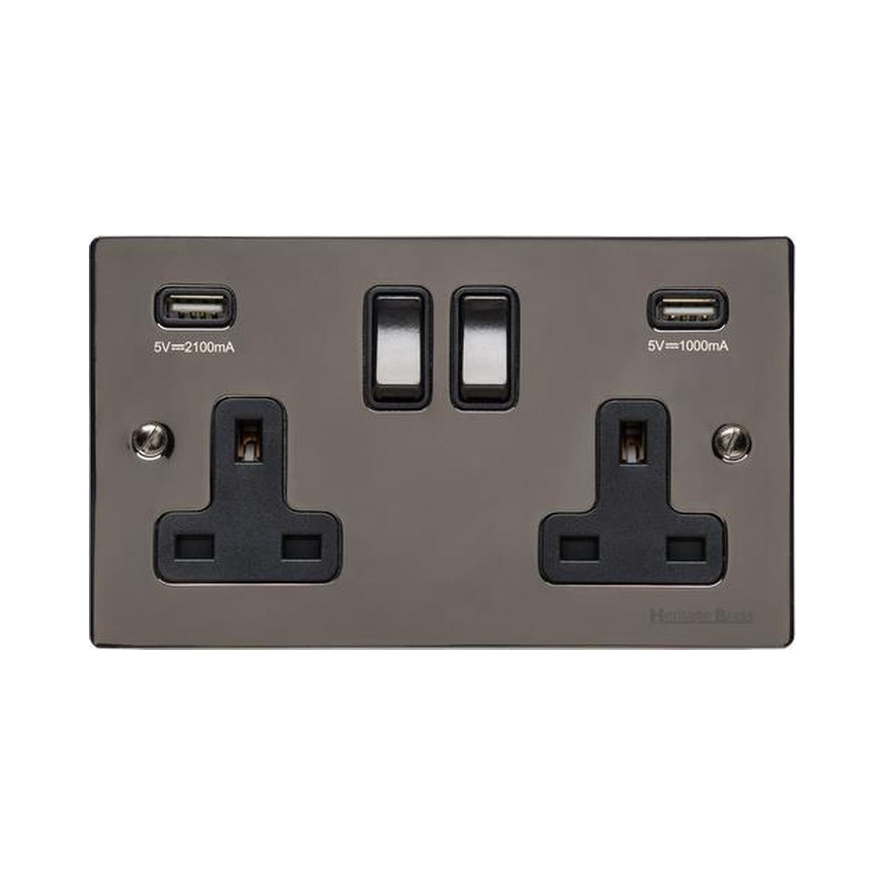 Elite Flat Plate Range Double USB Socket (13 Amp) in Polished Black ...