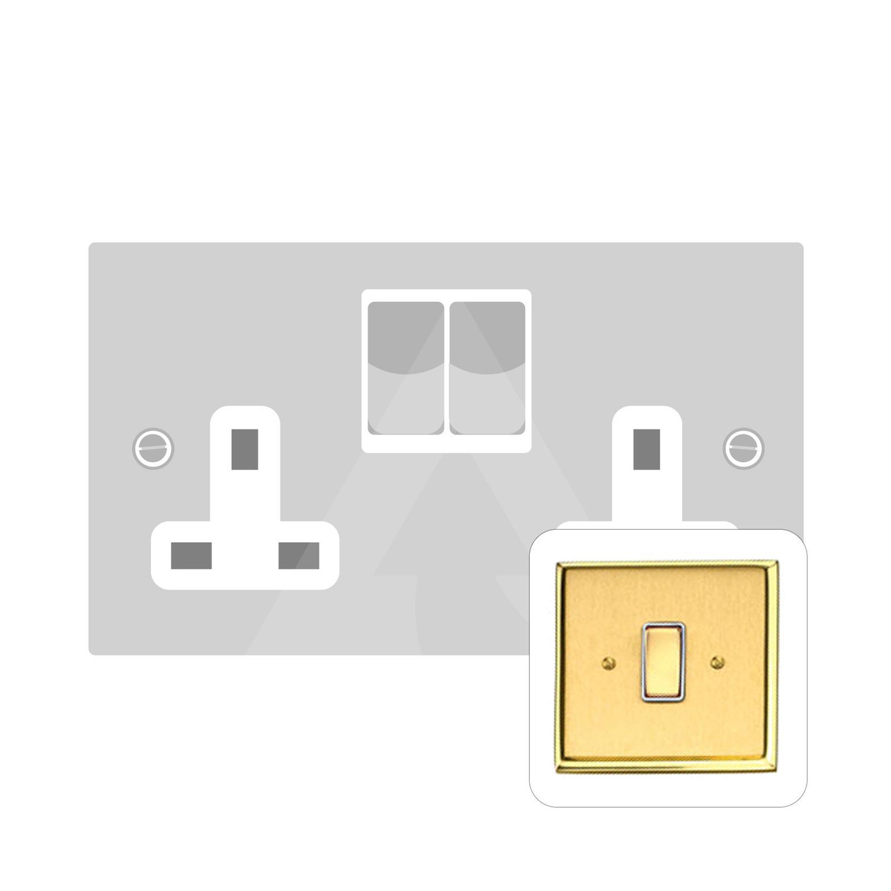Harmony Grid Range Double Socket (13 Amp) in Satin Brass - White Trim ...