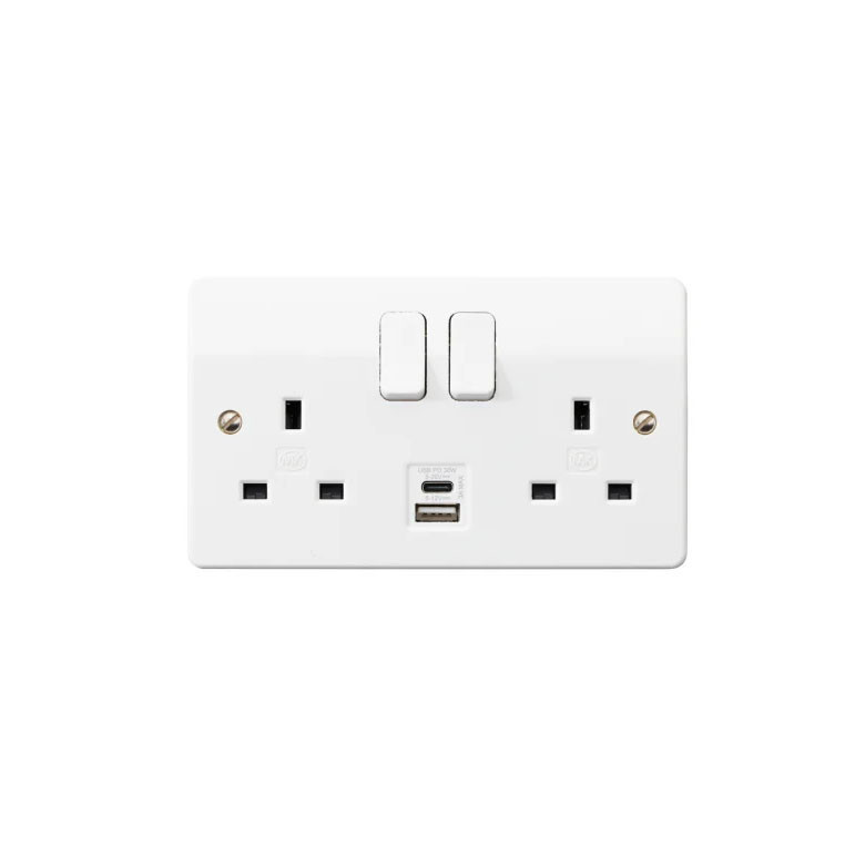 MK Logic Plus 13A 2 Gang Switched Socket with Dual USB Fast Charging ...
